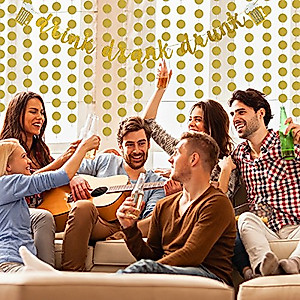 Gold Glittery Drink Drank Drunk Banner and Gold Glittery Circle Dots Garland(25pcs Circle Dots)-Bar Sign Bachelorette Wedding Birthday Party Decoration
