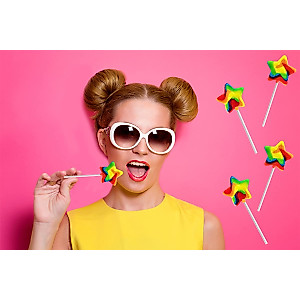 Rainbow Swirl Lollipops (12-Pack) 12 Gram, Star Design Sucker Candy, Rainbow Star, Mixed Fruit Flavor, Individually Wrapped (12-Pack)