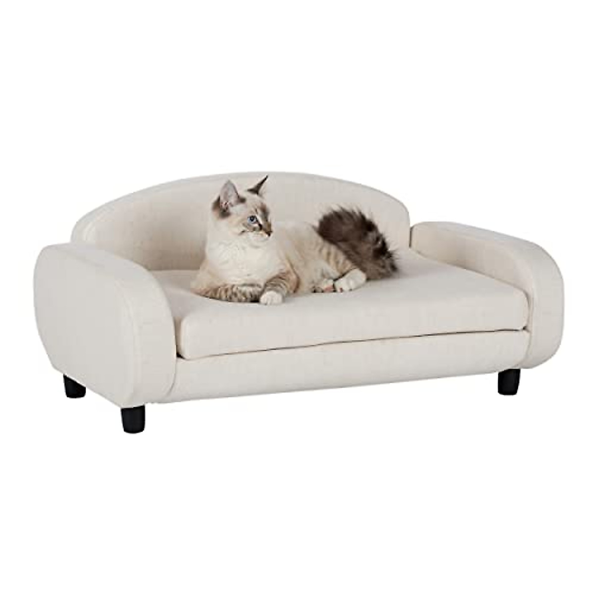Paws & Purrs Modern Pet Sofa 31.5" Wide Low Back Lounging Bed with Removable Mattress Cover in Espresso/Oatmeal