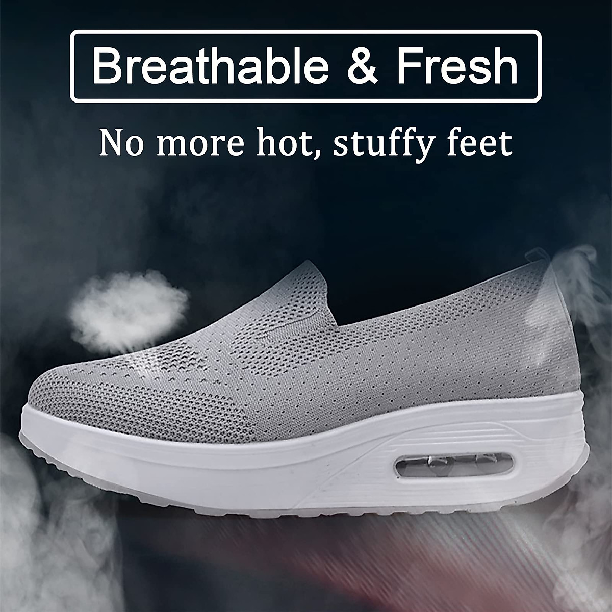 Bersauji Women's Orthopedic Sneakers, Mesh Up Stretch Platform Shoes for Walking, Black 8.5