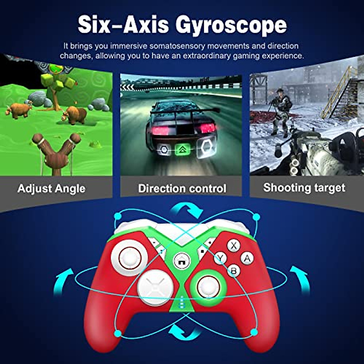 Wireless Controller, Switch Pro Controller for Switch/PC Games/iOS & Android Phone with Macro, Precision Shooting, Turbo, Vibration, Motion Control, One-Key Wake up, 2 Gear Trigger Adjustable