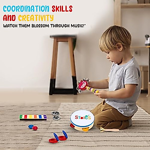 Stoie's Kids Musical Instruments Set for Toddler Ages 1-3, 3-5 - Baby Wooden Percussion Musical Toys for Little Boys & Girls - with Xylophone and Maracas, Drum, Cymbals