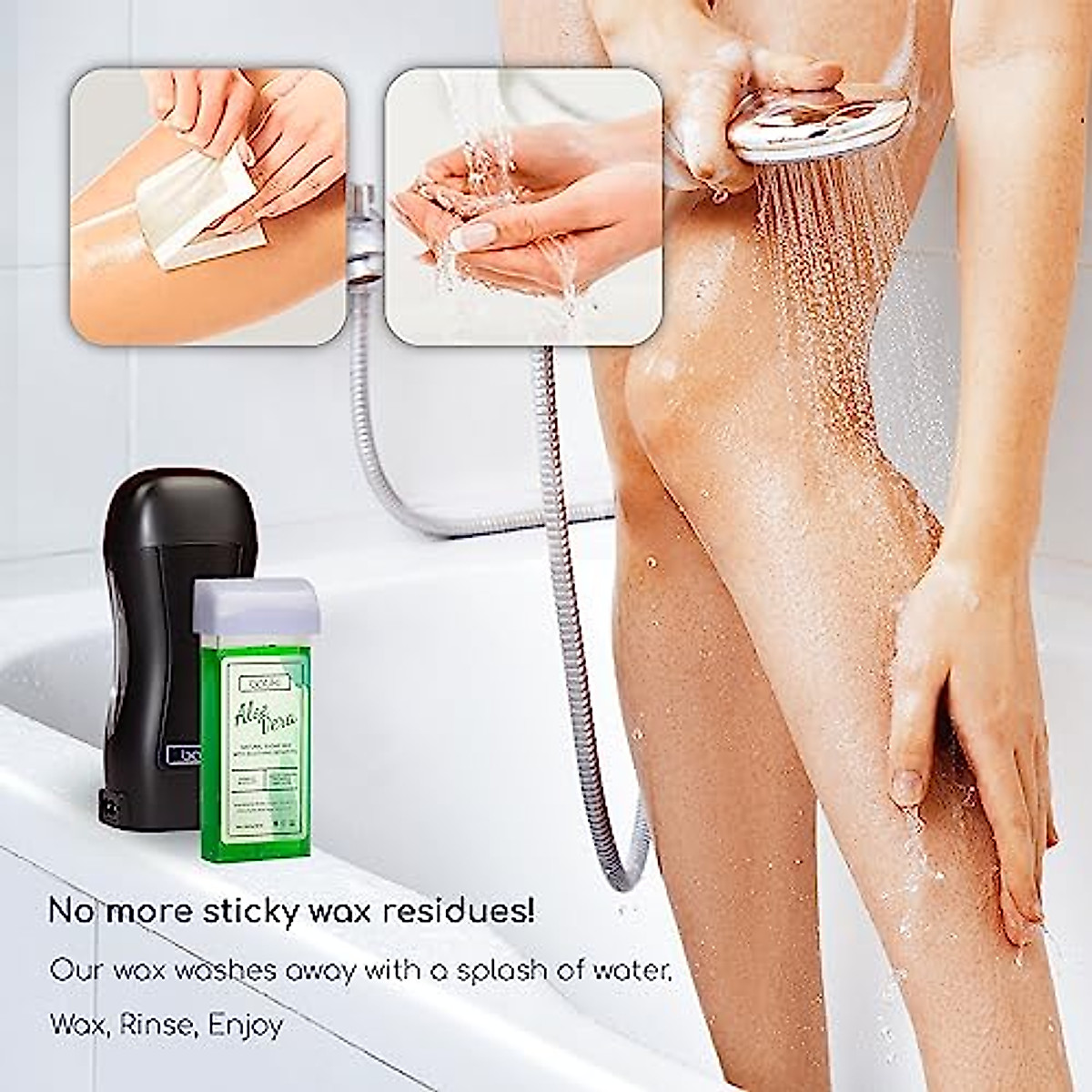 Wax Roller Refills, 4x Aloe Vera Sugar Roll on Wax Cartridges & 200x Wax Strips, Cartridge Refill for Roll on Wax Kit, Wax Roller Kit for Hair Removal, Roll on Wax Kit for Hair Removal, Wax Roller Kit