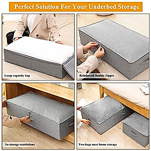 Under Bed Storage, 2 Pack Underbed Storage Container Bags With Lid, Foldable Sturdy Clothes Storage Drawer Organizer W/ 3 Handles, Ultra Thick Fabric Blanket Shoe Storage Box, 30x15x6.7inch, Grey