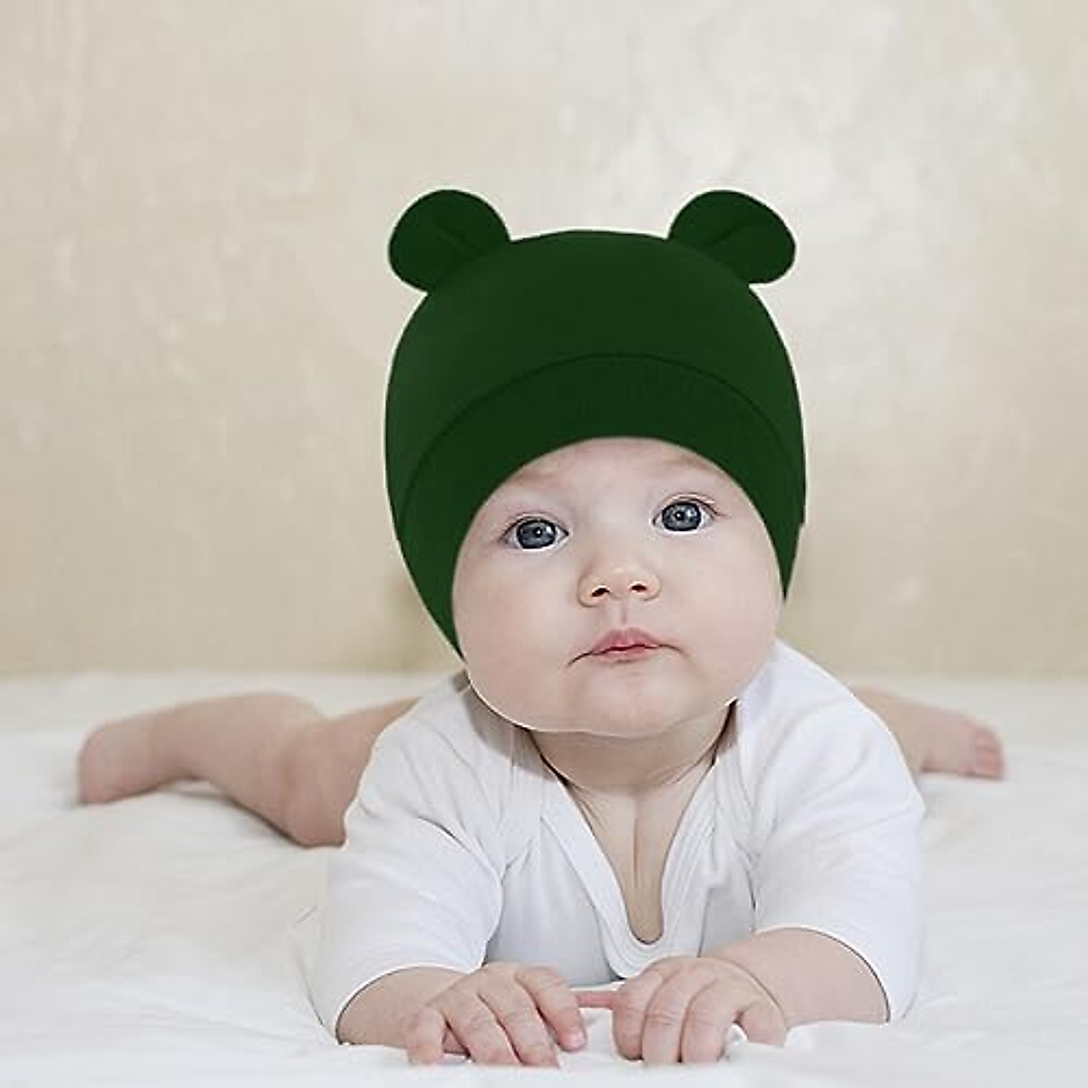 8PCS Newborn Baby Hats and Mittens Set Cute Bear Ear Beanies No Scratch Mitten Warm Elastic Infants Hats 0-12 Months