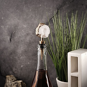 NIKITA Crystal Bottle Stopper - Natural Quartz Agate Bar Accessory in Gold or Silver - Engagement Gifts for Couples Newly Engaged or Bride to Be - Unique Wine & Champagne Reusable Wine Seal (Gold)