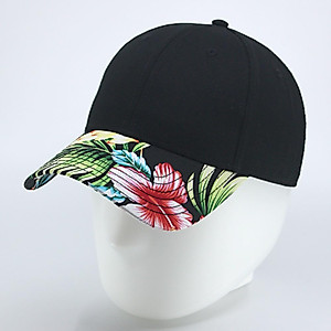 Premium Floral Hawaiian Cotton Twill Adjustable Snapback Hats Baseball Caps (Hawaiian/Black/Black)