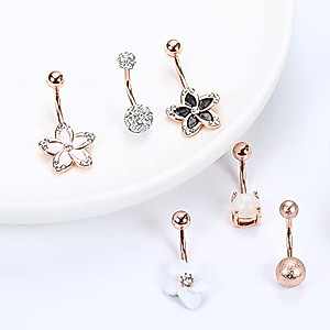 Dochais Belly Button Rings Belly Rings Surgical Stainless Steel Body Piercing Belly Button Ring Navel Rings for Women (Rose Gold)