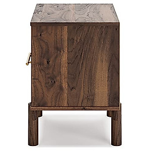 Signature Design by Ashley Calverson Modern 1 Drawer Nightstand with Open Cubby, 21.18" Tall, Dark Brown