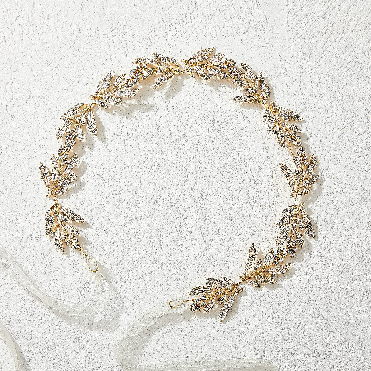 SWEETV Leaf Wedding Headpieces for Bride Flower Girl Gold Bridal Headband with Rhinestones Women Handmade Hair Accessories