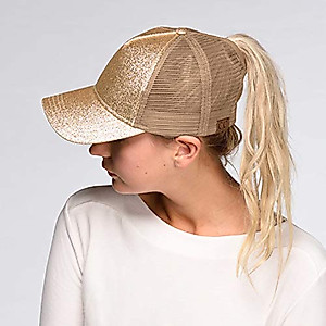 C.C Hatsandscarf Ponytail caps Messy Buns Trucker Plain Baseball Cap (BT-6) (Glitter-Gold)