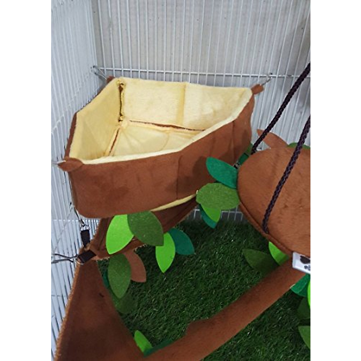 HOT! 7 Pcs/Set Cute Sugar Glider Hamster Marmoset Squirrel Chinchillas Small Pet Hanging Log + Edge Corner Light Brown Cage Set Forest Pattern Get Free 1 Small Pet Treats, PB's REPUBLIX