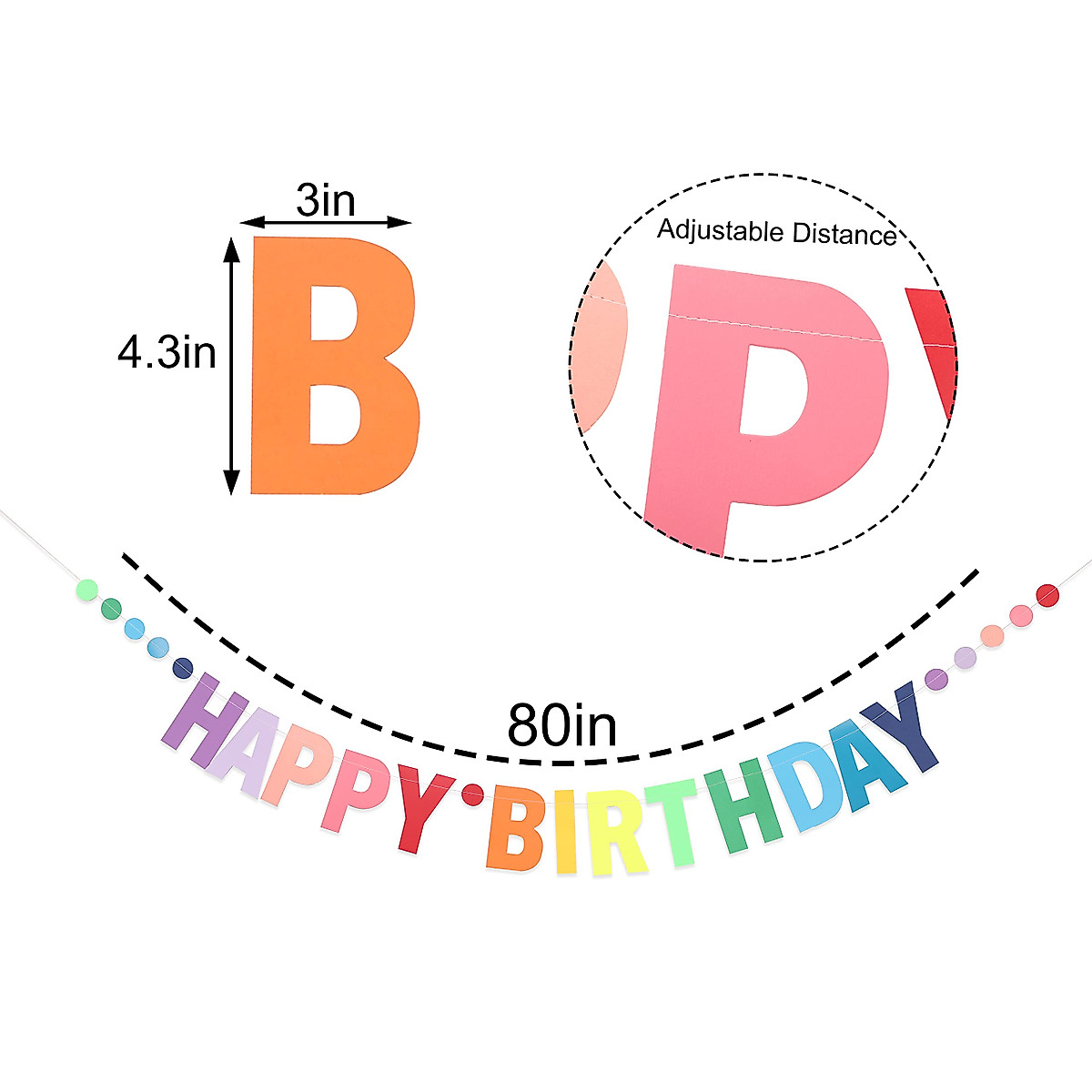 Rainbow Happy Birthday Cardboard Banner - Personalized Birthday Banner, Rainbow 1st Birthday Decorations,Photo Prop,Best Birthday Party Supplies (Rainbow Cardboard Banner)