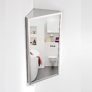 Generic 24"" Bathroom Corner Medicine Cabinet W/Mirror, Bathroom Stainless Steel Wall Mount Mirror Cabinet, Hanging Triple Shelf Storage Cabinet (Right), Small