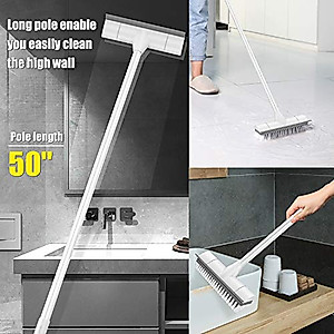 BOOMJOY Floor Scrub Brush with Long Handle -50" Stiff Brush, 2 in 1 Scrape and Brush,Tub and Tile Brush for Cleaning Bathroom, Patio, Kitchen, Wall and Deck