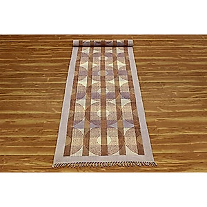 Casavani Hand Block Printed Rug Geometric Violet Tassel Rug Boho Area Rug Easy Care Washable Rugs for Doormat Entryway Living Room Bedroom Hallway Balcony 3x20 Feet Runner