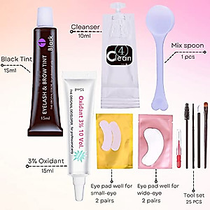 Black Lash Tint Kit, Keratin Black Eyelash Dye and Eyebrow Tint, 6 Week Voluminous Brow Tint, Tinting Look For Lash Perm/Lift/Lamination Treatment (Black Eyelash Tint Kit Only)