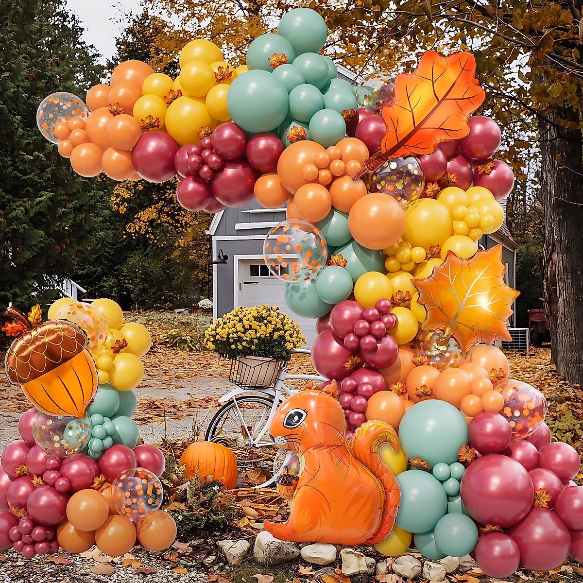 163Pcs Fall Balloon Garland Arch Kit Burnt Orange Wine Red Sage Green Mustard Yellow Balloons for Thanksgiving Autumn Birthday Fall Little Pumpkin Baby Shower Party Decorations