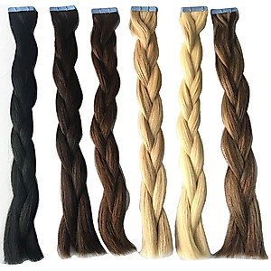 Anihiho Tape in Hair Extensions Human Straight Hair Extensions Tape in Real Human Hair for Women (16inch 50g, Jet Black)