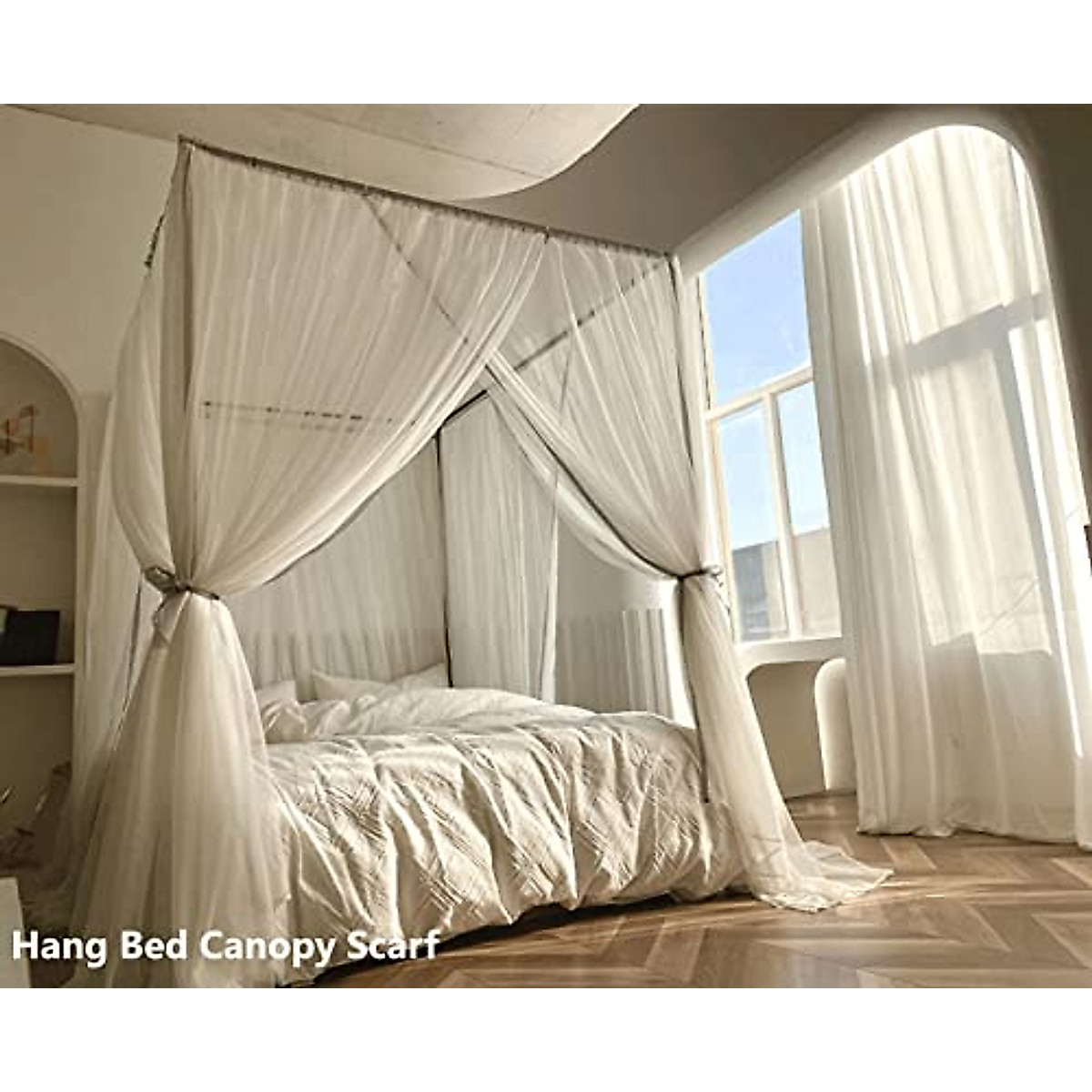 AIKASY Outer Bed Support Canopy Bed Frame Post Queen Size Stainless Steel Bed Canopy Frame Poles Four Corner Bed Bracket Fit for Metal Bed Wood Bed Bedroom Decor (Queen, Silver)