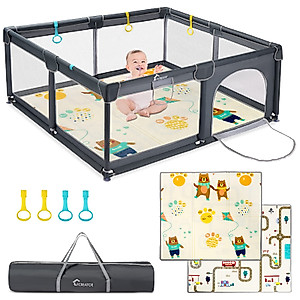 LFCREATOR Baby Playpen with Mat,Playpen for Babies and Toddlers, Large Baby Play Yard for Indoor&Outdoor，BPA-Free,Safe No Gaps Baby Activity Center 50 * 50 * 27" with 0.4" Foldable Playmat