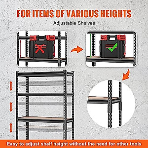 VEVOR Storage Shelving Unit, 5-Tier Adjustable, 2000 lbs Capacity, Heavy Duty Garage Shelves Metal Organizer Utility Rack, Black, 30" L x 12" W x 60" H for Kitchen Pantry Basement Bathroom Laundry