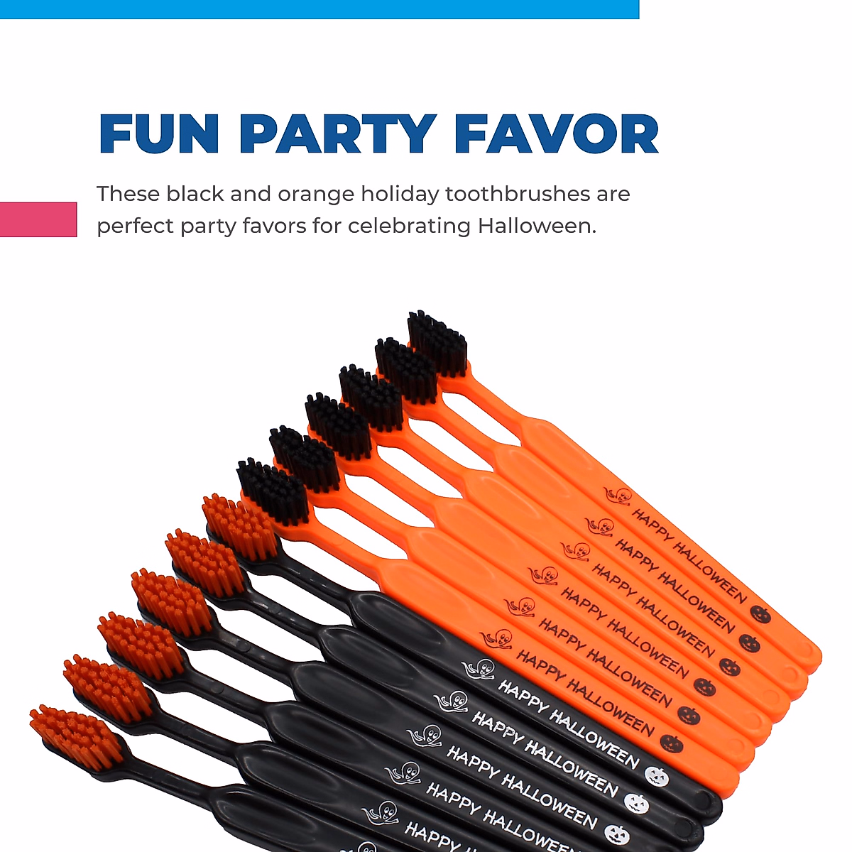 Bulk Halloween Kids Toothbrushes (Quantity:72). Individually Wrapped. Made in USA. Orange & Black. Great for Trick-or-Treat or giveaways.