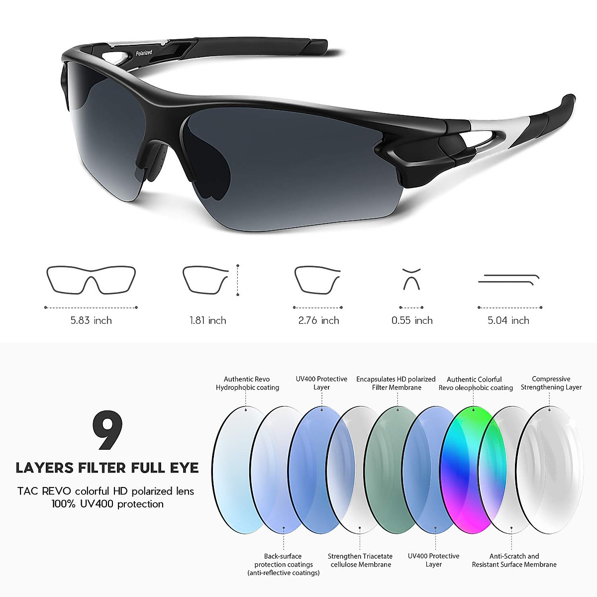 BEACOOL Polarized Running Sunglasses for Men Women Baseball Fishing Cycling Golf Softball Tac Glasses UV400(MATTEBLACK2)