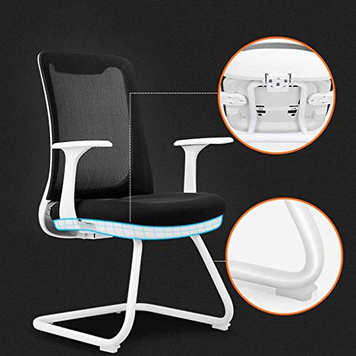 MayNuo Office Chair Gaming Chair Computer Chair Conference Chair Office Chair Meeting Room Training Chair Arched Computer Mesh Chair Executive Reception Chair with Sled Base/Argento