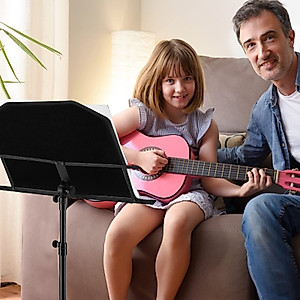 Vekkia Metal Folding Sheet Music Stand - Portable Lightweight music stand for sheet music with carrying bag&deluxe fabric tray sleeve,adjustable music holder,Black