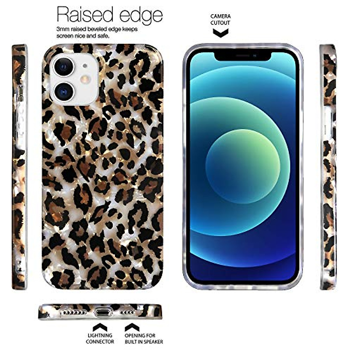 J.west Case Compatible with iPhone 11 6.1-inch, Luxury Sparkle Translucent Clear Leopard Cheetah Print Pearly Design Soft Silicone Slim TPU Protective Phone Case Cover for Girls Women (Bling)