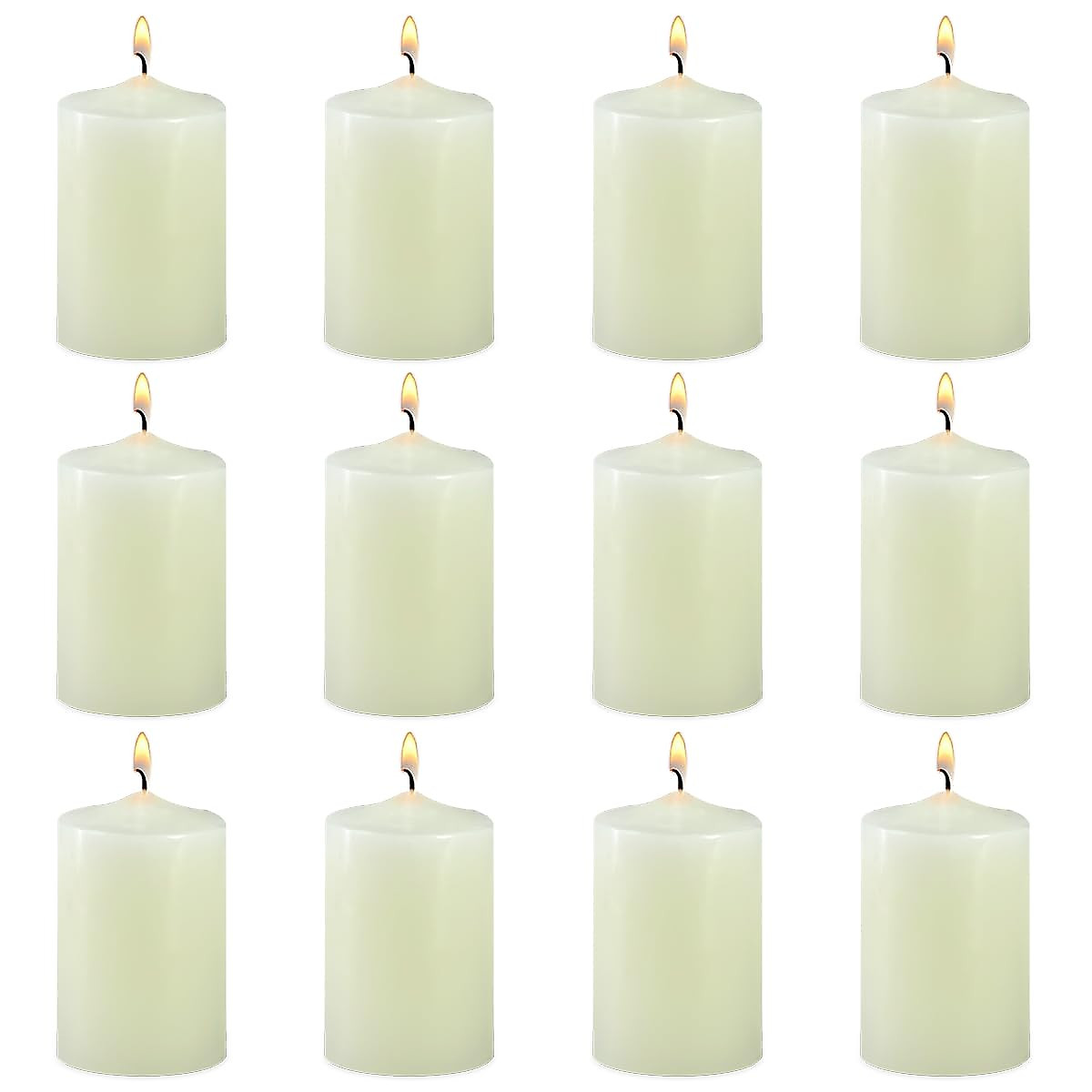 12 Pack 2x3 Hand Poured White Dripless Pillar Candles, Ivory, Soy Candles, Non-Toxic, Unscented, Smokeless, Long Burning, Emergency, for Home Decor, Dining Table, Party, Romantic Mood Lighting