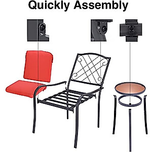 Barton 3PCS Outdoor Patio Bistro Set Chairs & Glass Table Set Porch All-Weather Cushion Furniture, Orange Red