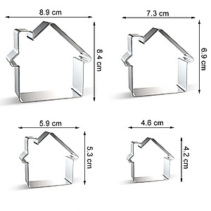 House Cookie Cutters Shapes Set - 4 Pieces Gingerbread House Real Estate Cookie Cutter Biscuit Mold for DIY Chirstmas Day Holiday Party Decorations - Stainless Steel Azflyife