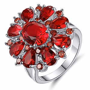 Psiroy Women's Jewelry Statement Rings 925 Sterling Silver Plated Simulated Garnet Flower Ring Size 9
