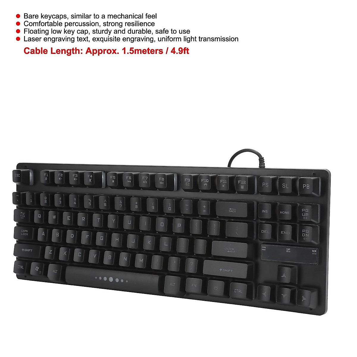 Limouyin 87Key Wired Gaming Keyboard with Crater Architecture, Portable Durable Keyboard Gaming Mechanical Ergonomic Computer Supplies GK10 LED Backlight for Desktop Laptop Universal Type, Black