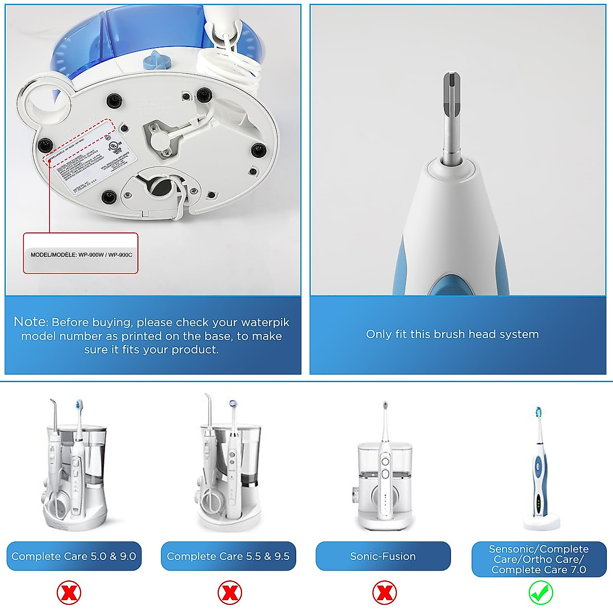 SRRB-4W Replacement Brush Heads for Waterpik Sensonic (SR-3000), Complete Care (WP-900), Complete Care 7.0 (WP-950, WP-952), Ortho Care (WP-940)
