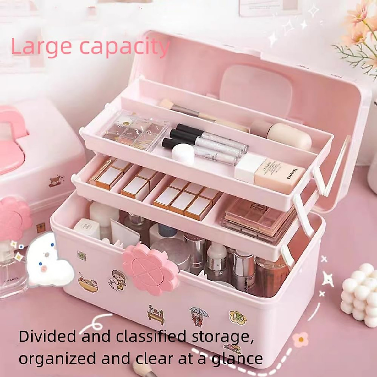 JRIQH Hair AccessoriesOrganizer for Girls,Lockable 3-layers Folding Craft Organizers,Multipurpose Storage Case for Hair Accessories,Jewelry,Arts & Crafts,Makeup accessories