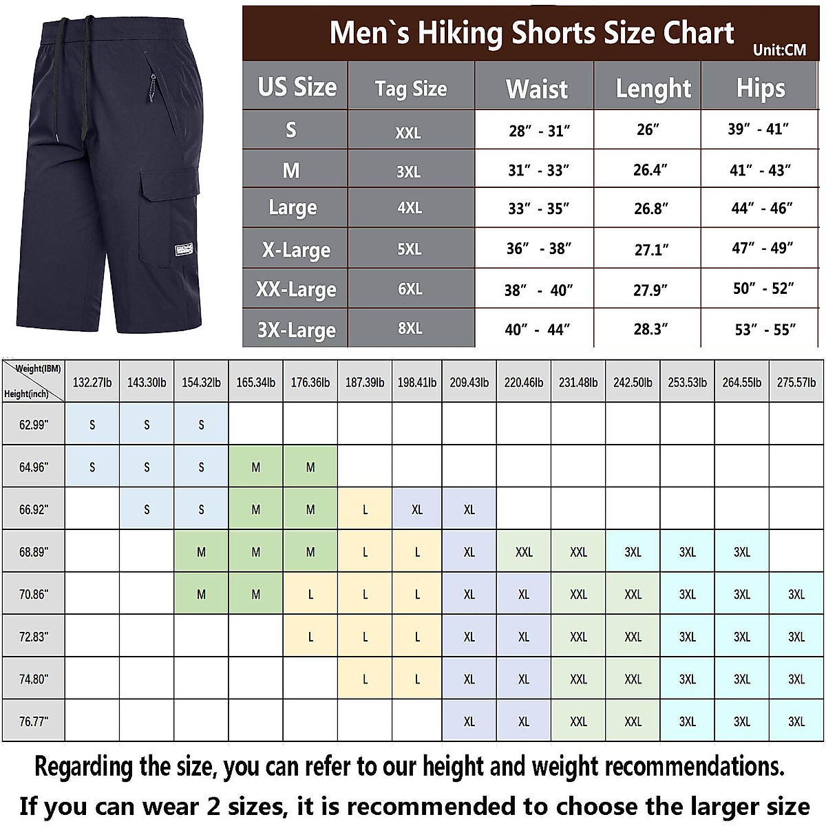 Men's Outdoor Hiking Shorts Quick Dry Stretchy 3/4 Capri Pants Cargo Shorts Male Black