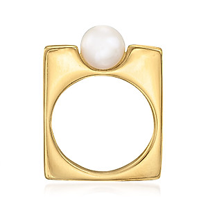 Ross-Simons Italian 8mm Cultured Pearl Square Ring in 22kt Gold Over Sterling. Size 8