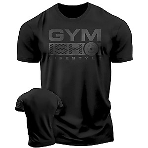 No Pain No Gain Gym Shirts Workout Weightlifting Muscle T-Shirts for Men (MED, Gymish Black on Black)