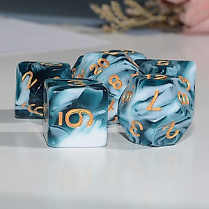 DND Dice 7Pieces, Teal Blue and White Mixed Polyhedral DND Dice for RPG MTG Table Game Dice