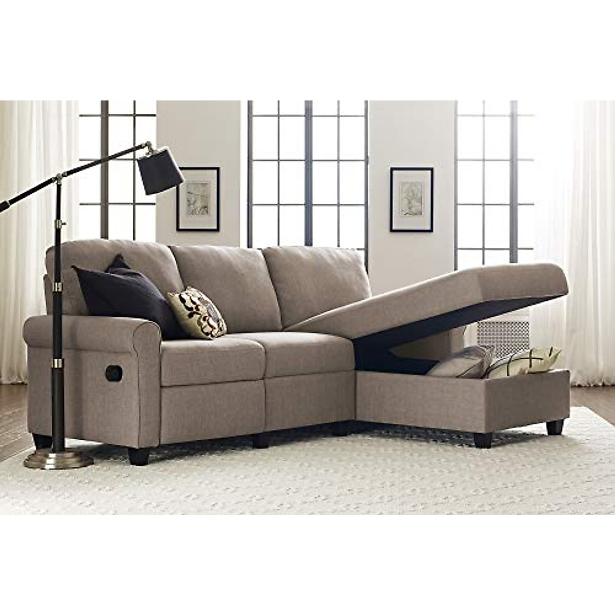 Serta Copenhagen Reclining Sectional with Right Storage Chaise - Oatmeal