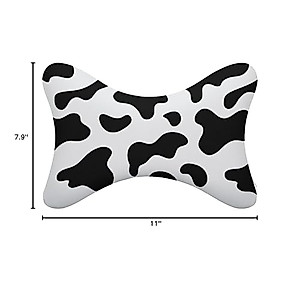 Bagea-Ka Cowhide Milk Cow Print 2PCS Car Neck Pillow Memory Foam Head Rest Support Cushion for Travel Car Seat Reclining Gaming Office Chair