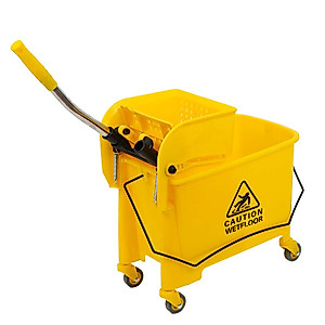 Commercial Mop Bucket on Wheels Mop Bucket & Side Wringer Combo Heavy Duty and Commercial Janitorial Cart Spring Wringer on Wheels for Home Industrial Cleaning Commercial Mop Bucket for Business