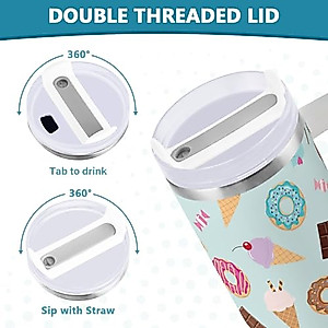 ARGTILDN 40 oz Tumbler Ice Cream Donuts Cupcakes Candy Insulated Travel Mug with Handle and Straw Lid Stainless Steel Vacuum Coffee Cup Tea Beverage Container Water Bottles for Car Sports office