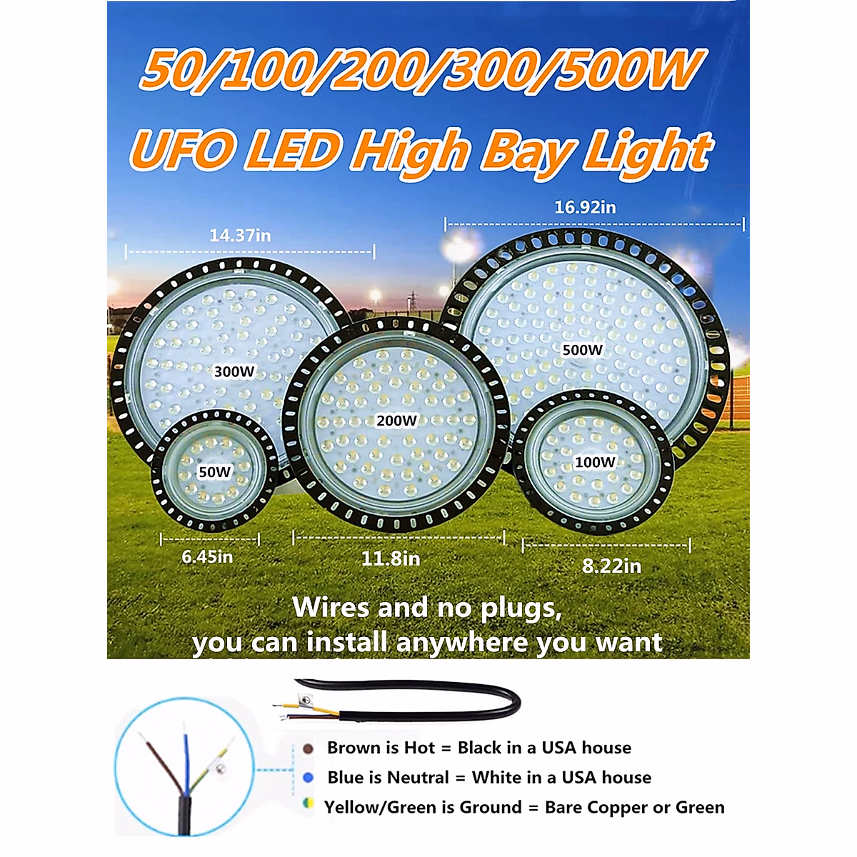 UFO LED High Bay Lights 300W 3 Packs,Super Bright 30000LM High Bay LED Shop Lights,6500K Daylight High Bay LED Lights,Waterproof High Bay Lighting,LED High Bay Light for Factory Warehouse Workshop