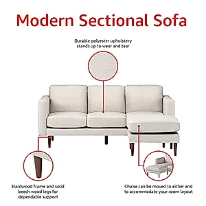 Amazon Brand – Rivet Revolve Modern Upholstered Sofa with Reversible Sectional Chaise, 80"W, Linen