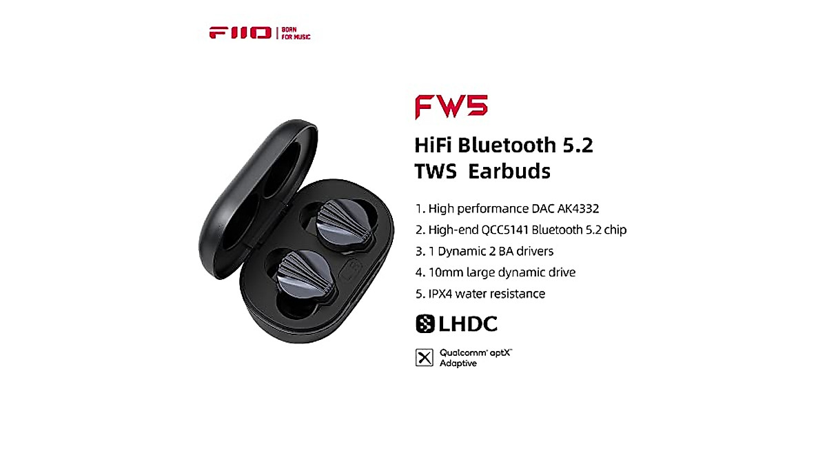 FiiO FW5 True Wireless Earbuds - Hi-Res Sound & Bluetooth 5.2