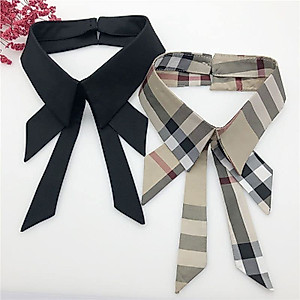 Vpang Detachable Fake Collar Lapel Plaid Blouse False Collar Choker Peter Pan Necklace Neck Bow Tie (Plaid)